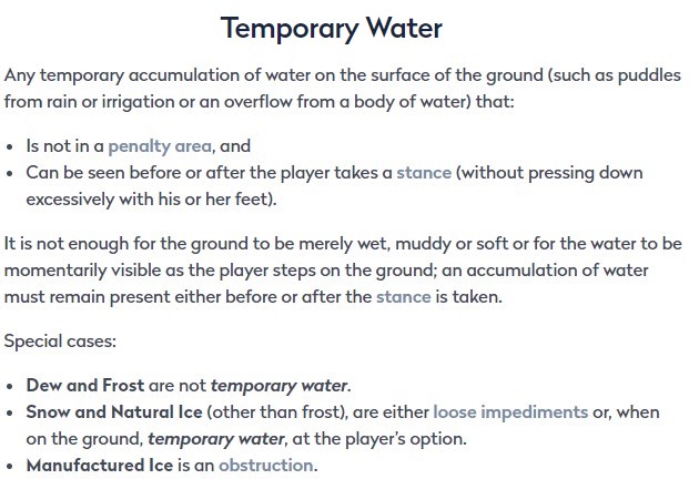 Temporary Water in the General Area – Golf Rules Guru